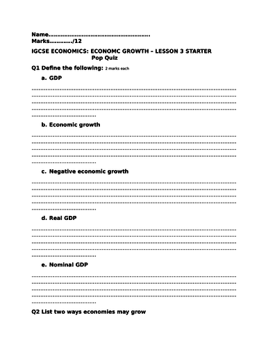 Economic Growth - Part 3 | Teaching Resources