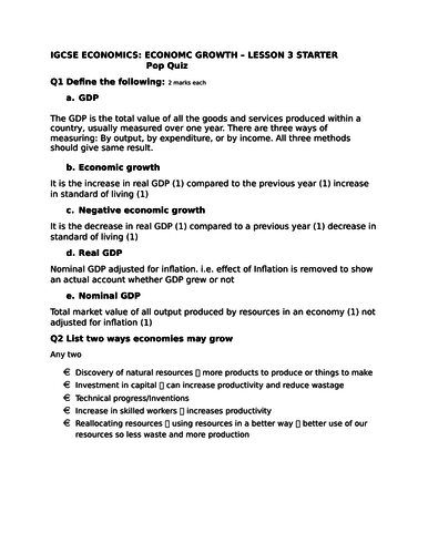 Economic Growth - Part 3 | Teaching Resources