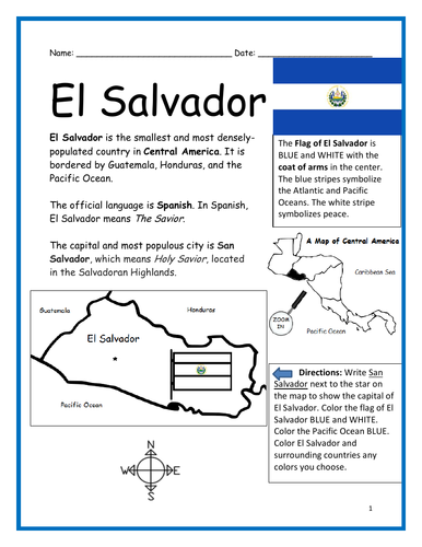 EL SALVADOR - Introductory Geography Worksheet | Teaching Resources