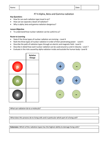 KS4 GCSE Physics P7 4 More About Alpha Beta and Gamma Worksheet ...