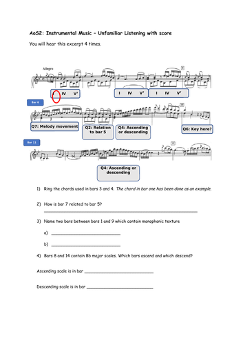 Edexcel GCSE Music Set Work Beethoven Sonata Unfamiliar Listening and ...