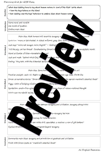 Lord of the Flies Sample Answer Theme | Teaching Resources