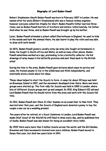 Biography model/example text of Lord Baden-Powell | Teaching Resources