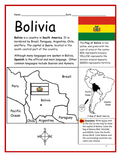 BOLIVIA - Introductory Geography Worksheet | Teaching Resources
