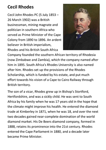Cecil John Rhodes Handout | Teaching Resources
