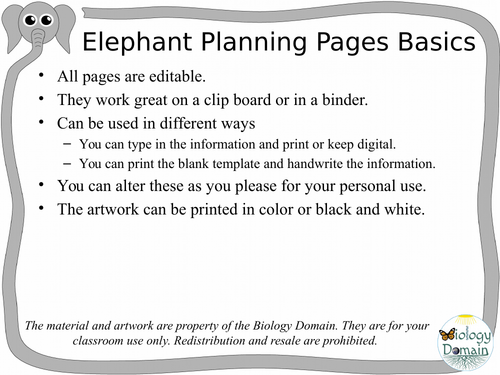 Elephant Themed Teacher Planning Pages Basics | Teaching Resources