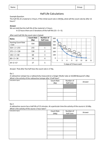 KS4 GCSE Physics P7 5 Half Life Questions Worksheet | Teaching Resources