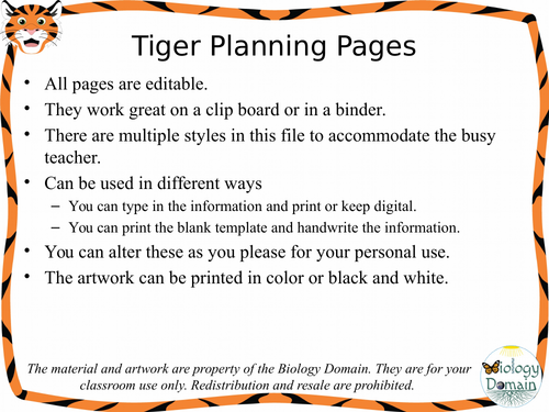 Tiger Themed Teacher Planning Pages | Teaching Resources