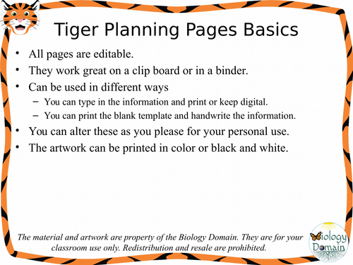 Tiger Themed Teacher Planning Pages Basics | Teaching Resources