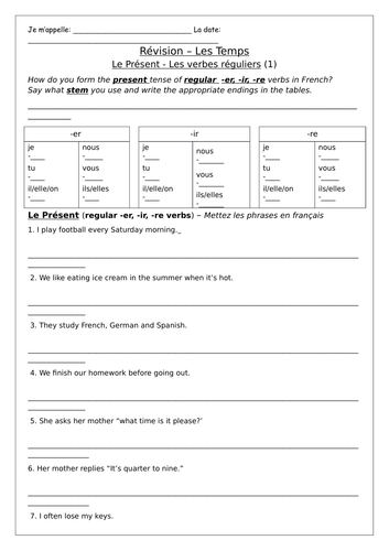 GCSE FRENCH TENSES - REVISION - WORKSHEETS | Teaching Resources