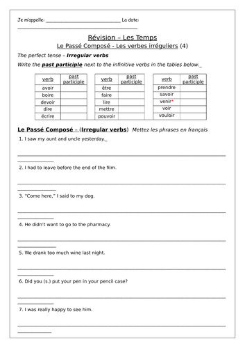 GCSE FRENCH TENSES - REVISION - WORKSHEETS | Teaching Resources