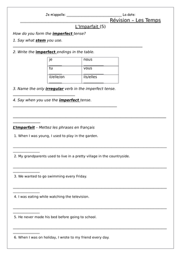 GCSE FRENCH TENSES - REVISION - WORKSHEETS | Teaching Resources