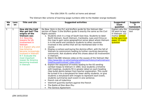 Vietnam War paper 3 Edexcel 9-1 GCSE History scheme of work and ...