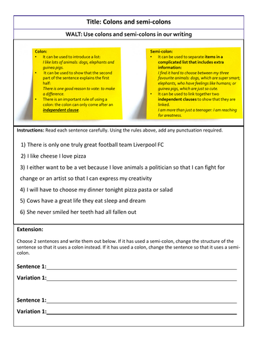 Colons vs semi-colons - full lesson | Teaching Resources