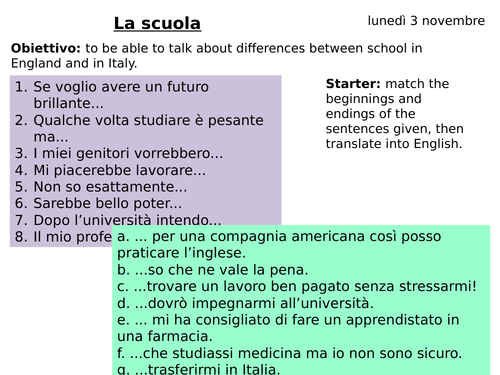 Italian and English schools | Teaching Resources