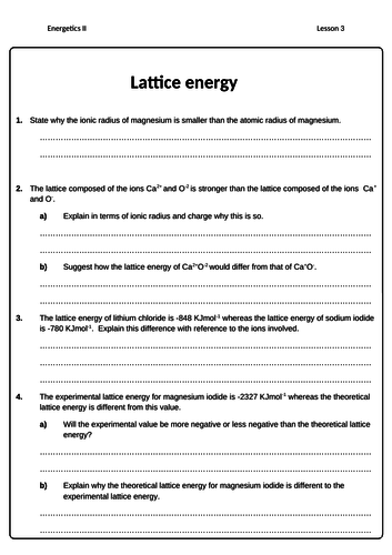 Born Haber cycles & lattice energies - complete topic | Teaching Resources