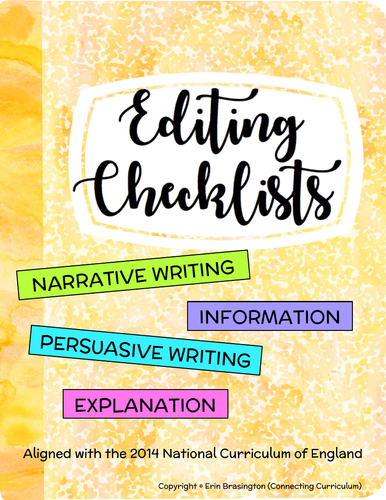 Self & Peer Editing Checklists (Narrative, Persuasive, Explanation ...