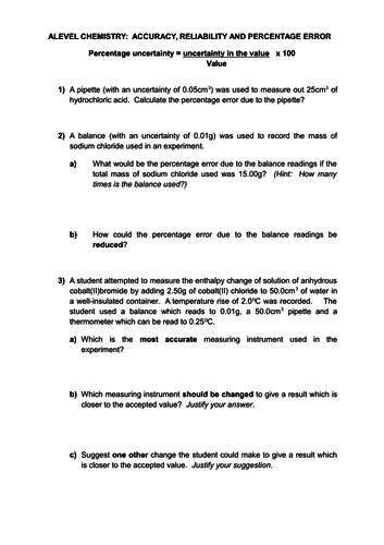 Calculating percentage error | Teaching Resources