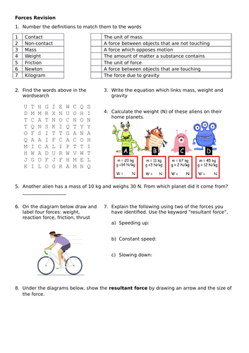 Year 7 forces revision | Teaching Resources