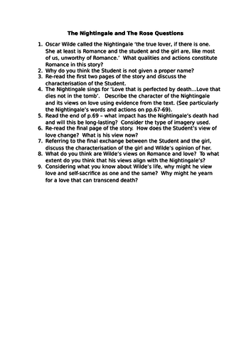 'The Nightingale and the Rose' Questions - 19th Century Short Stories ...
