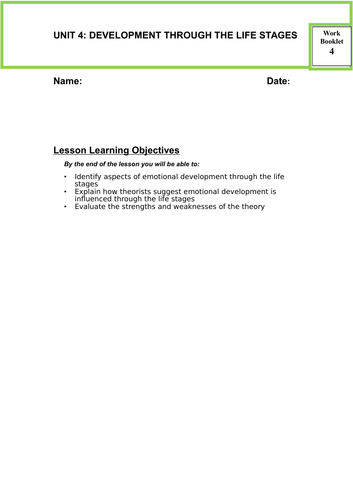 UNIT 4 DEVELOPMENT THROUGH THE LIFE STAGES- AREAS OF DEVELOPMENT ...