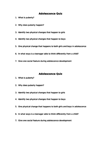 GCSE Health and Social Care- Puberty and Adolescence | Teaching Resources