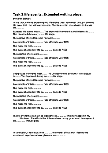 GCSE HEALTH AND SOCIAL CARE- EXPECTED AND UNEXPECTED LIFE EVENTS ...