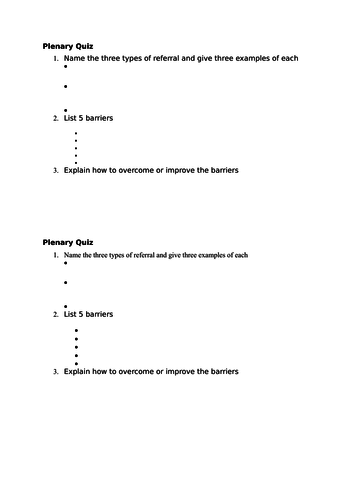 GCSE HEALTH AND SOCIAL CARE- TYPES OF REFERRAL | Teaching Resources