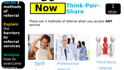 GCSE HEALTH AND SOCIAL CARE- TYPES OF REFERRAL | Teaching Resources