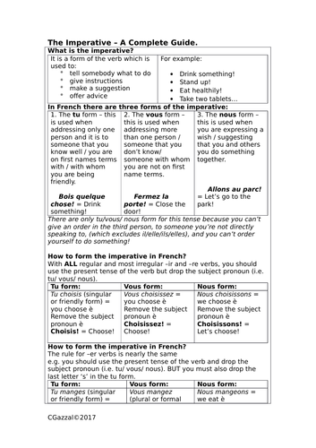 French GCSE (9 - 1) Tenses Revision Sheets and/or Booklet. | Teaching ...