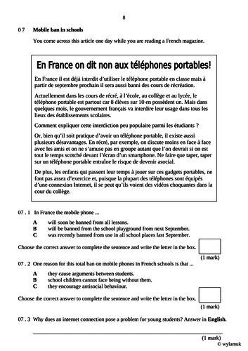 AQA GCSE French (new spec) Foundation Tier Reading - Les nouvelles ...