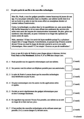 AQA GCSE French (new spec) Foundation Tier Reading - Les nouvelles ...