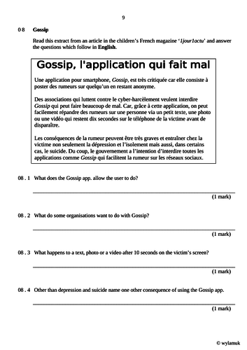 AQA GCSE French (new spec) Foundation Tier Reading - Les nouvelles ...