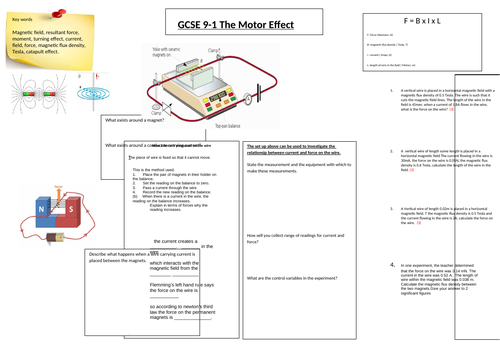 GCSE 9-1 The motor effect | Teaching Resources