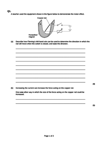GCSE 9-1 The motor effect | Teaching Resources