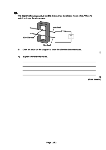 GCSE 9-1 The motor effect | Teaching Resources