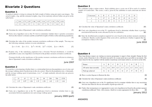 OCR MEI Statistics 2 Bivariate Data (Chapter 4) | Teaching Resources