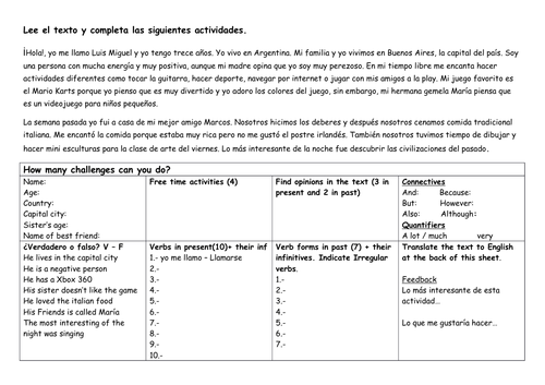 Reading En mi tiempo libre + actividades + key | Teaching Resources