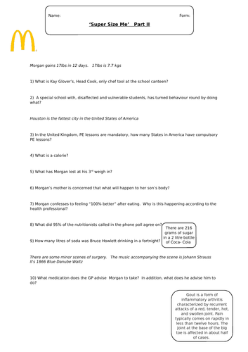 Healthy Eating - 'Super Size Me' (2004) | Teaching Resources