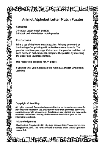 Animal Alphabet Letter Match - Upper and lower case letters | Teaching ...