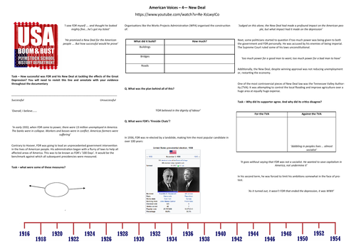 BBC American Voices - Ep4. New Deal - Supporting Worksheet | Teaching ...