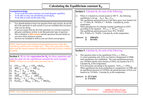 Chemical Equilibria Kp | Teaching Resources
