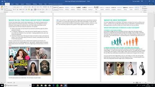 PSHE Body Image, Self-Esteem and the Media Task Book | Teaching Resources