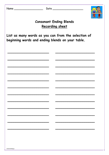 Final Consonant Blends Cluster Activities Flash cards Worksheets Game ...