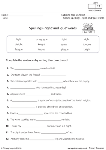 KS2 English Resource: Spellings - 'ight' and 'gue' words | Teaching ...