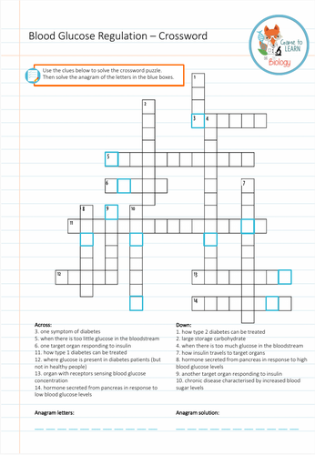 Blood glucose regulation - Crossword (KS4) | Teaching Resources