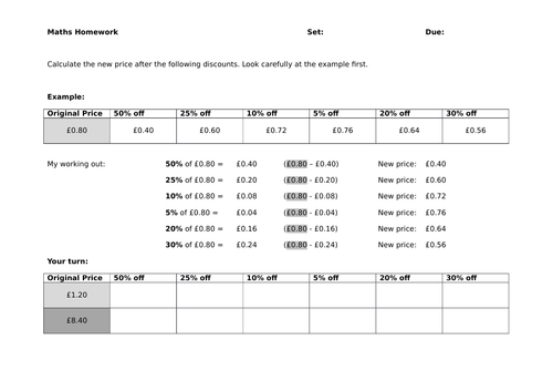 Money: Calculate a Discount - 2 worksheets (KS2) | Teaching Resources