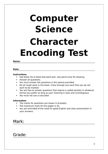 AQA GCSE Character Encoding Mini Test | Teaching Resources AQA GCSE Character Encoding Mini Test | Teaching Resources