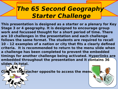 Ultimate 65 Second Geographical Challenge | Teaching Resources