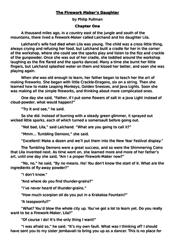 Firework Maker's Daughter Philip Pullman comprehension Ch.1 differentiated 3 ways | Teaching ...